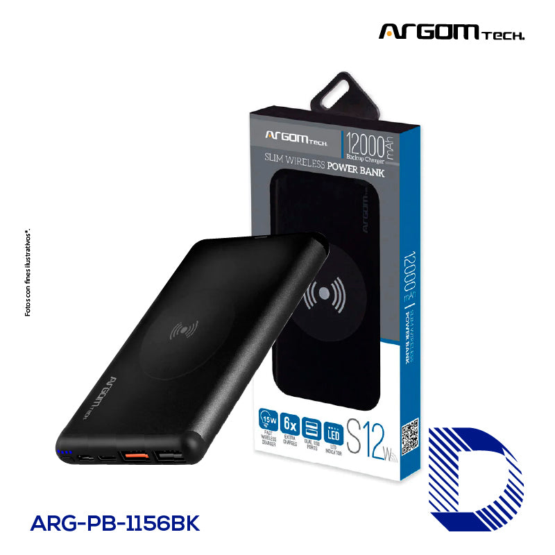 Power Bank S12W 12000mAh Aluminio con carga inalámbrica rápida de 15W – DATAFLEX
