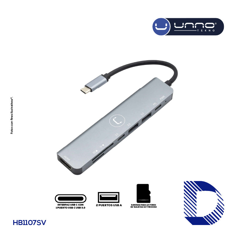 Multiplicador de puertos 4K HDMI Unno C 7 en 1 HB1107SV – DATAFLEX